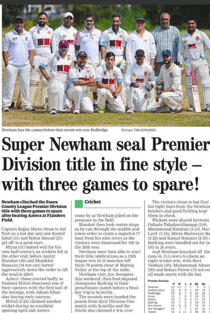 Newham win Essex County Premier Division! – Newham CC